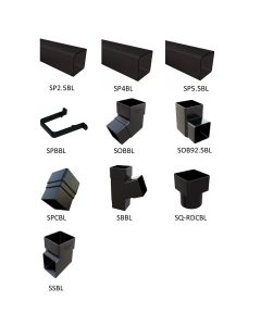 GBP Black Square 114mm Plastic Gutter and Square 65mm Downpipe ...